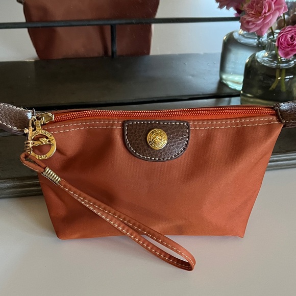 Longchamp | Bags | Longchamp Terracotta Wristlet With Brown And Gold ...